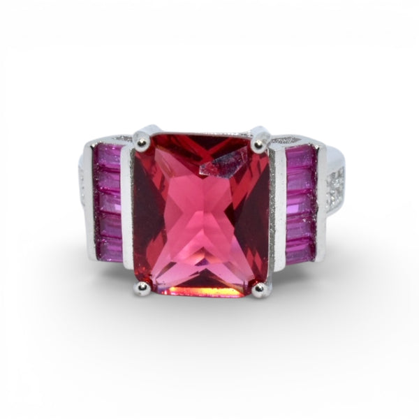 Ruby Rectangle Baguette Ring – Silver Attractions