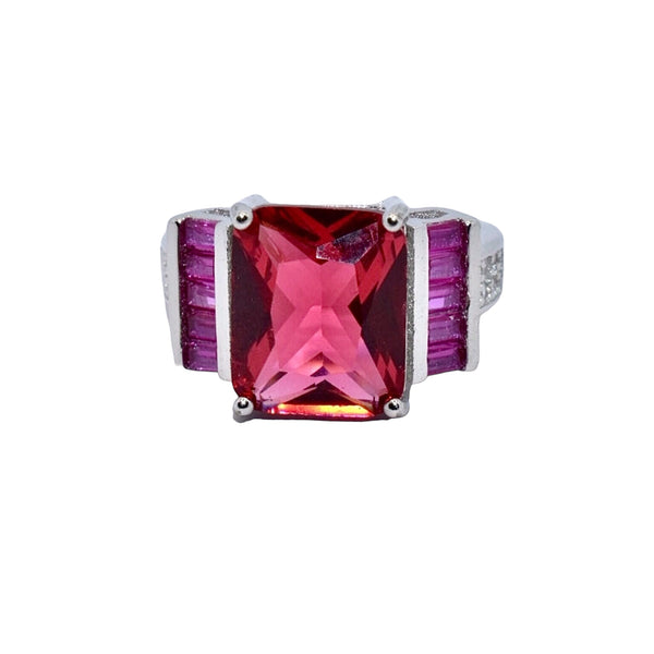 Ruby Rectangle Baguette Ring – Silver Attractions